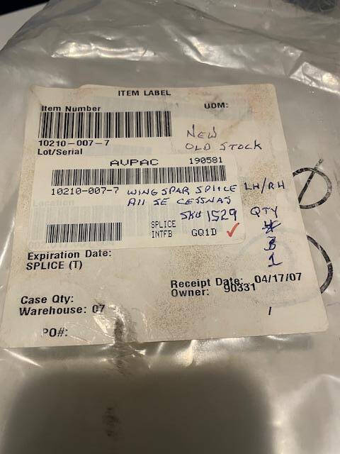 Cessna Wing Spar Splice SK180-27K. New Old Stock - Airplane Salvage ...